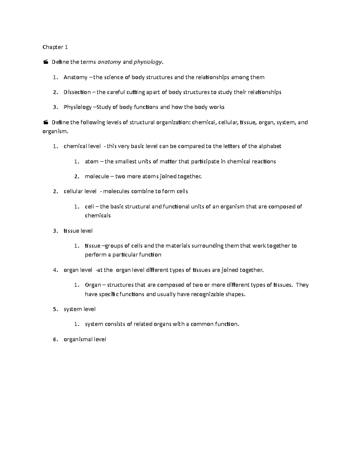 Chapter 1 - Lecture notes 1 - Chapter 1 Define the terms anatomy and ...