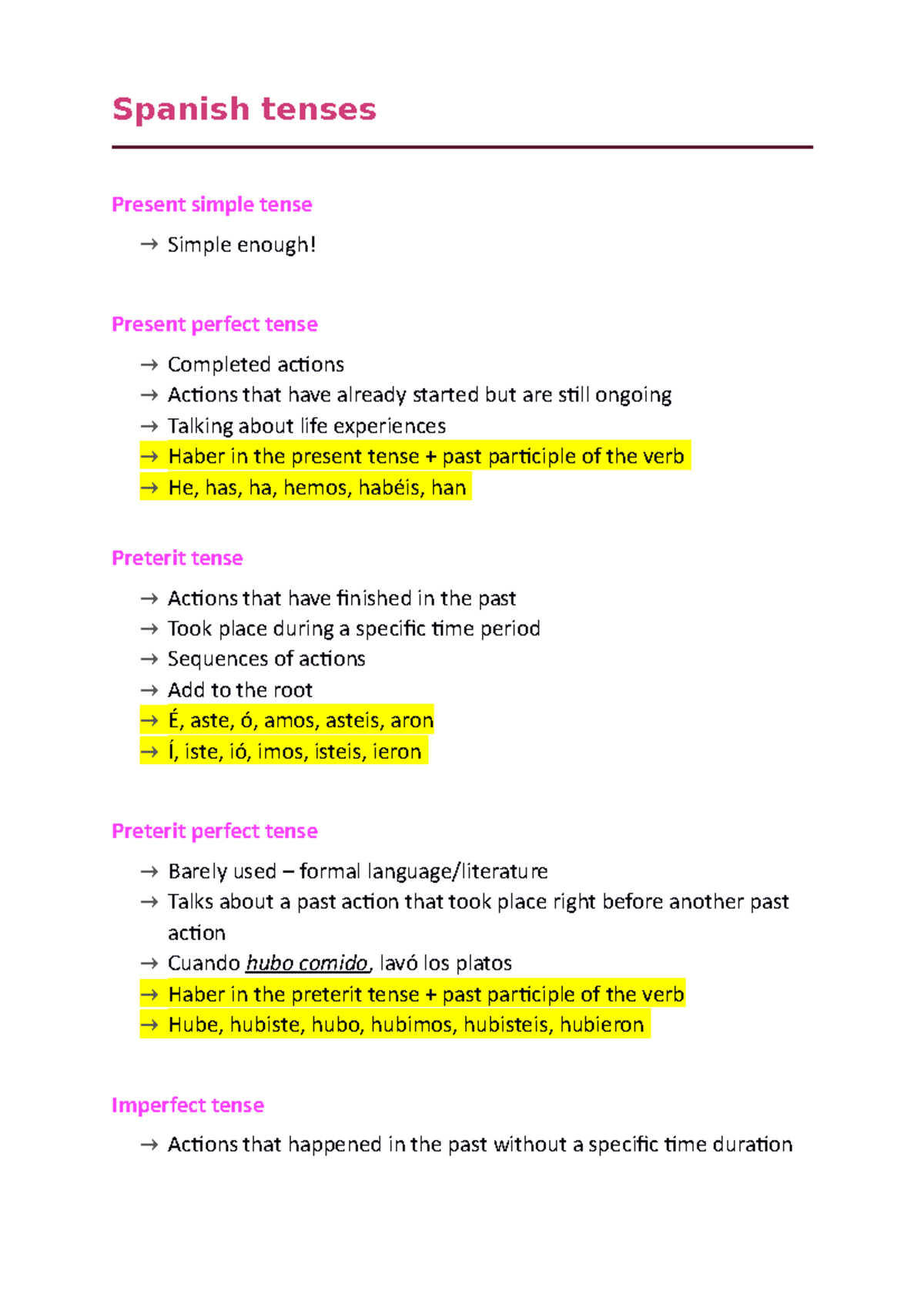 Spanish tenses - Spanish tenses Present simple tense → Simple enough ...
