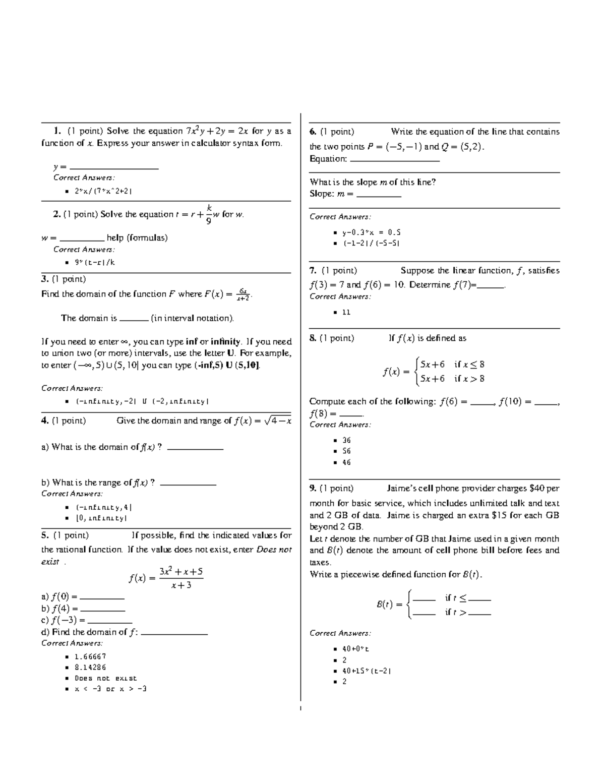 HW 01 - homework 1 - MA123S (1 point) Solve the equation 7x 2 y + 2 y ...