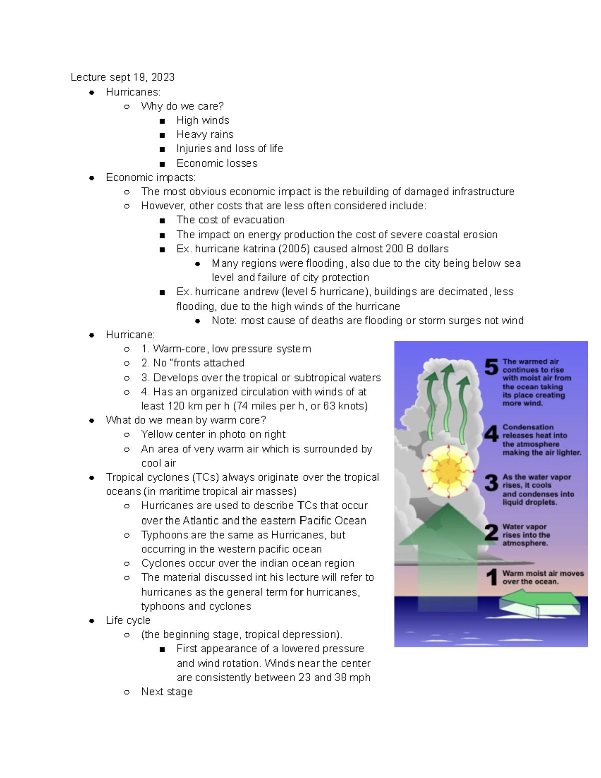 Atoc 185 Notes - lecture sept 19 - Lecture sept 19, 2023 Hurricanes ...