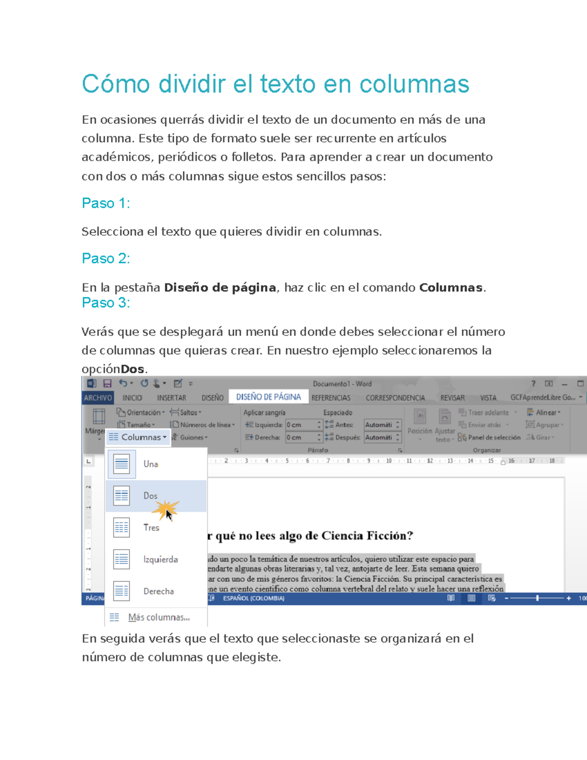 5.-Cómo dividir el texto en columnas - Cómo dividir el texto en ...
