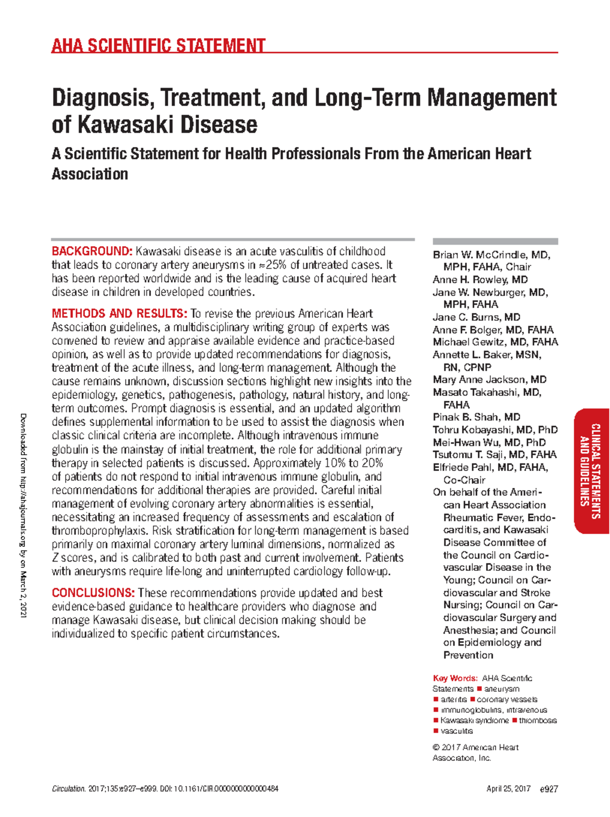 Kawasaki - ………. - CLINICAL STATEMENTS AND GUIDELINES Circulation. 2017 ...