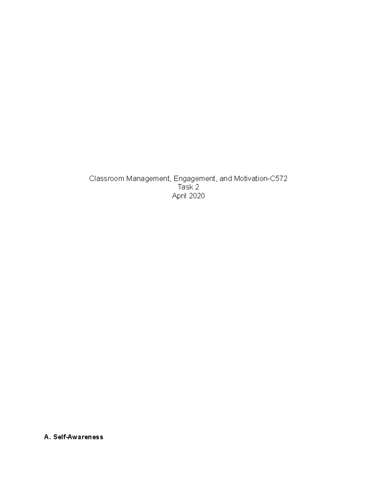 Classroom Management C572-Task2 - Classroom Management, Engagement, and ...