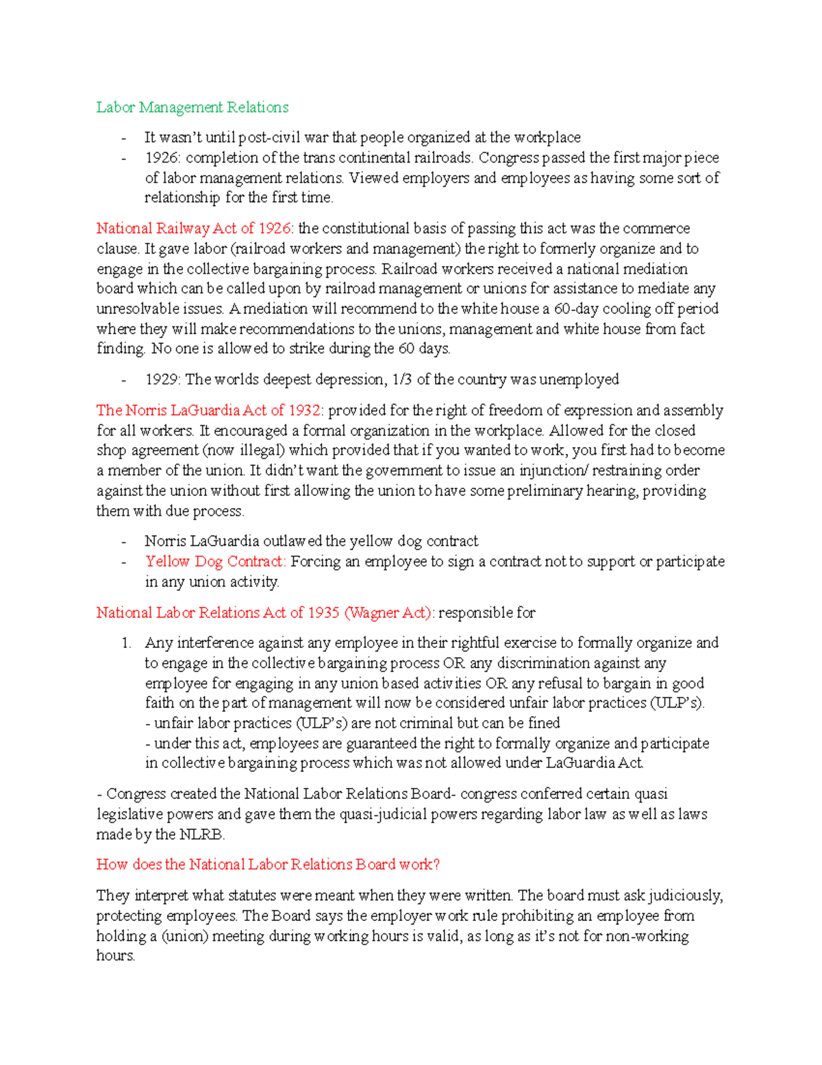 Labor Management Relations - Congress passed the first major piece of labor management relations ...