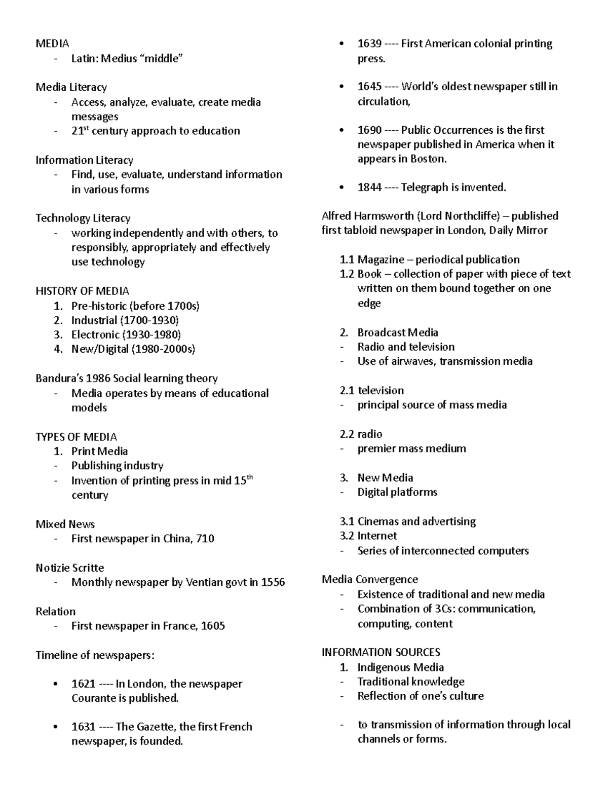 Mil midterms - media information and literacy notes - MEDIA - Latin ...