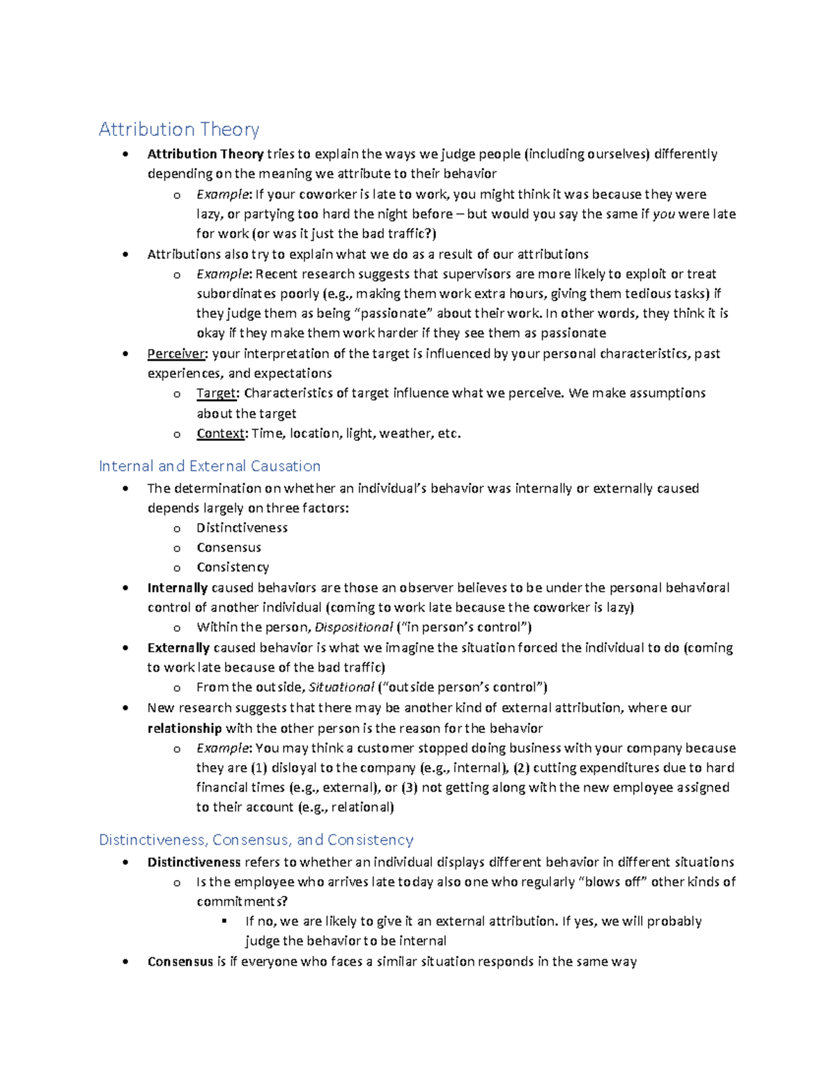 Z370 Midterm In-Class Review - Attribution Theory Attribution Theory tries to explain the ways ...