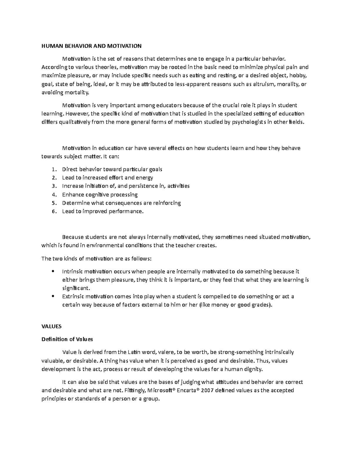 Human Behavior AND Motivation - HUMAN BEHAVIOR AND MOTIVATION ...