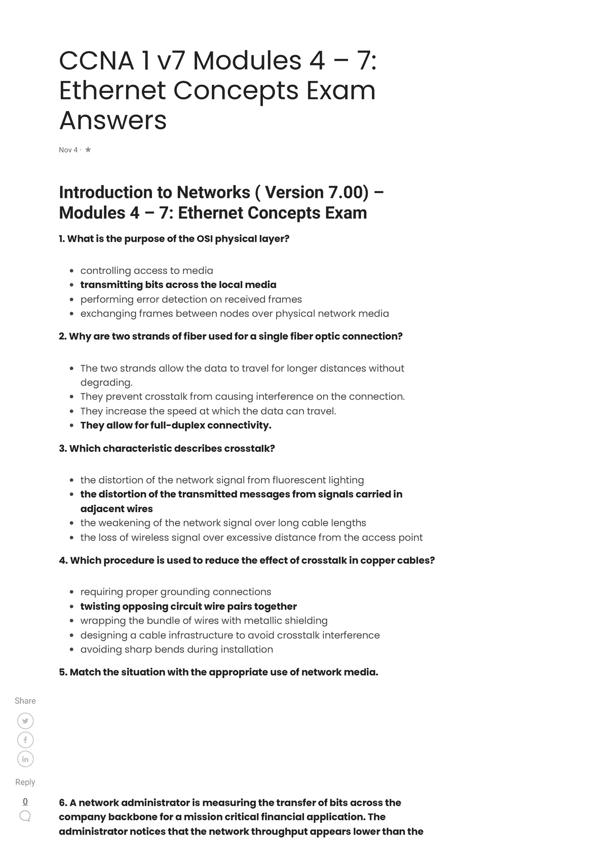 CCNA 1 v7 Modules 4 – 7 Ethernet Concepts Exam Answers - Introduction to Networks ( Version 7 ...
