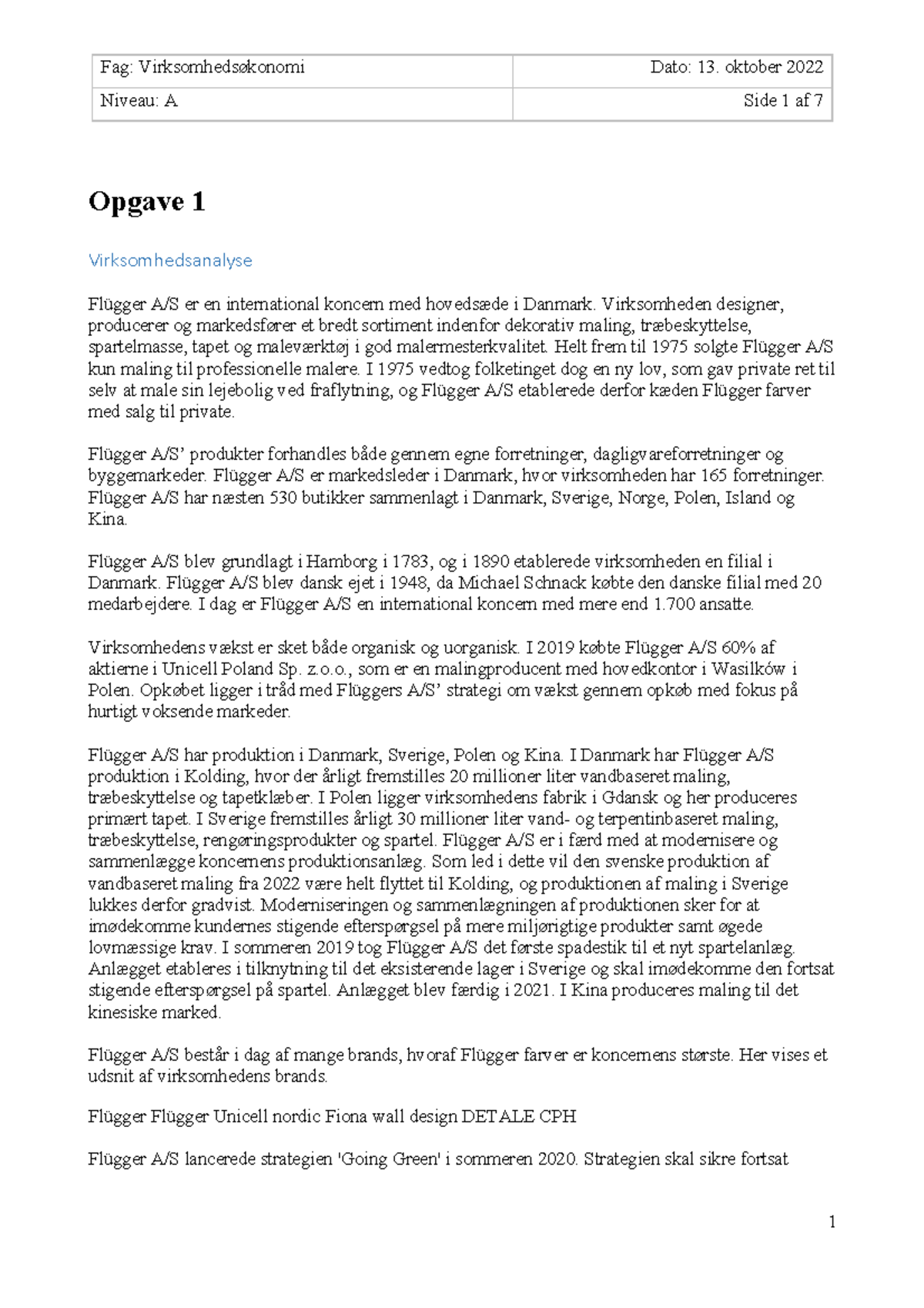 3L VØ afleveringsopg afleveringsark - Opgave 1 - Niveau: A Side 1 af 7 ...