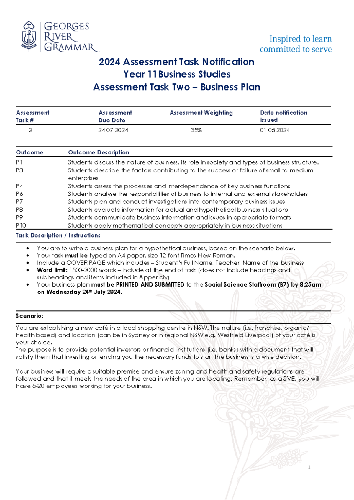 Assessment Task Two Notification - Business Plan 2024 - 2024 Assessment ...