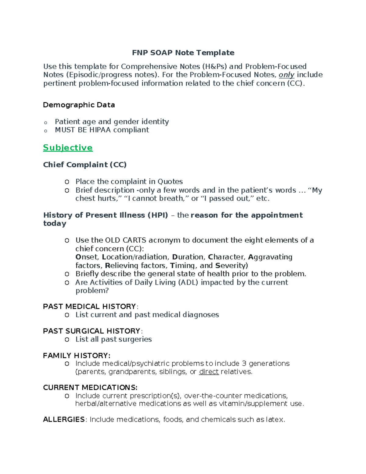 Template Fnpsoapnote - soap note - FNP SOAP Note Template Use this ...