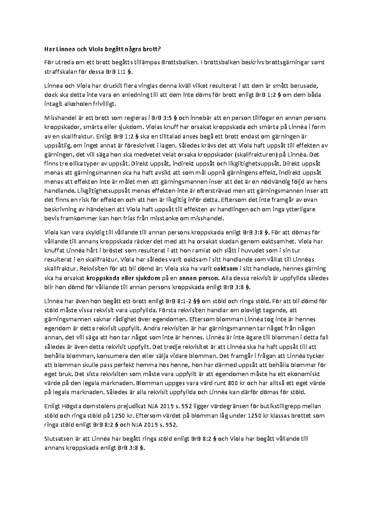 Straffrätt och processrätt - Har Linnea och Viola begått några brott ...