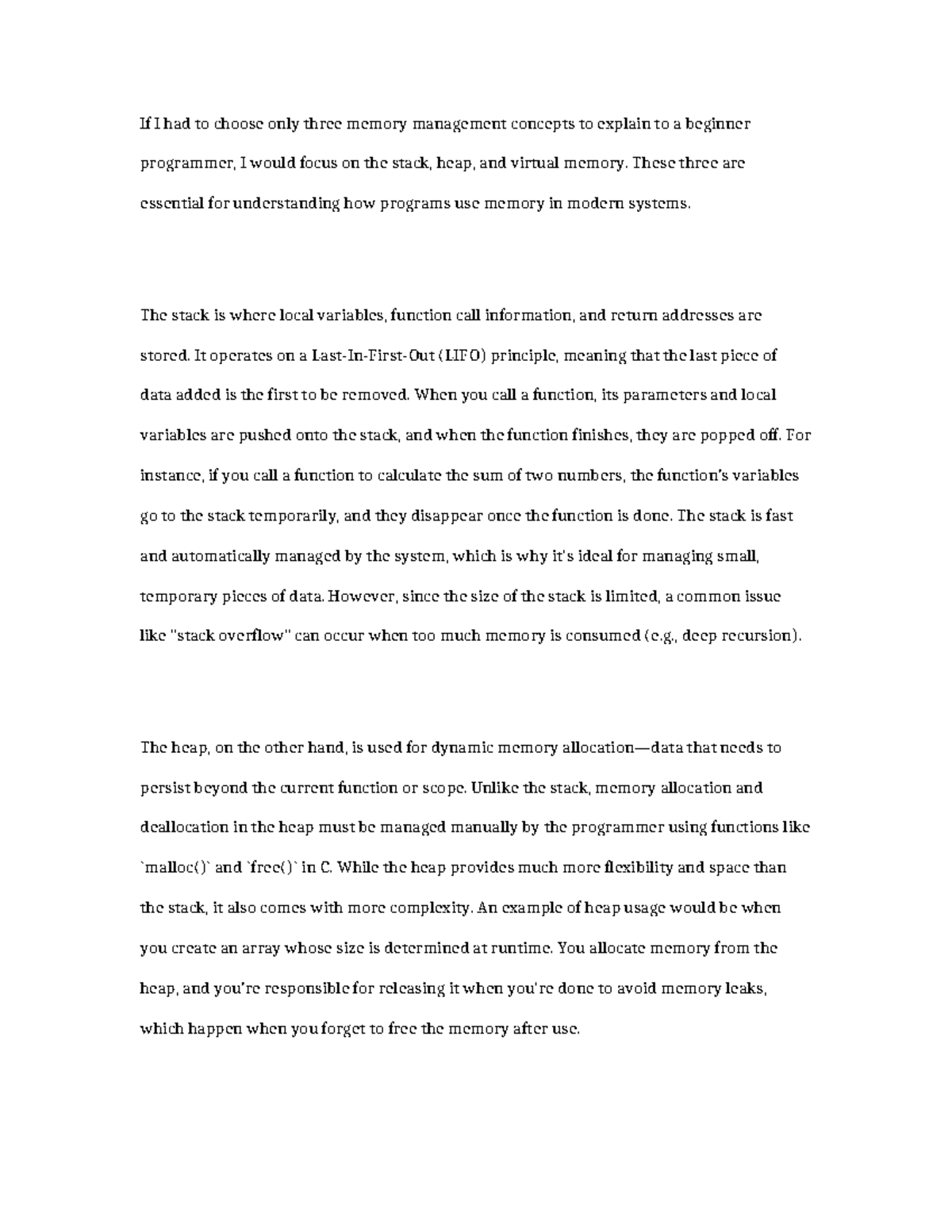 WA 5 OS - writing assignment week 5 - If I had to choose only three memory management concepts ...