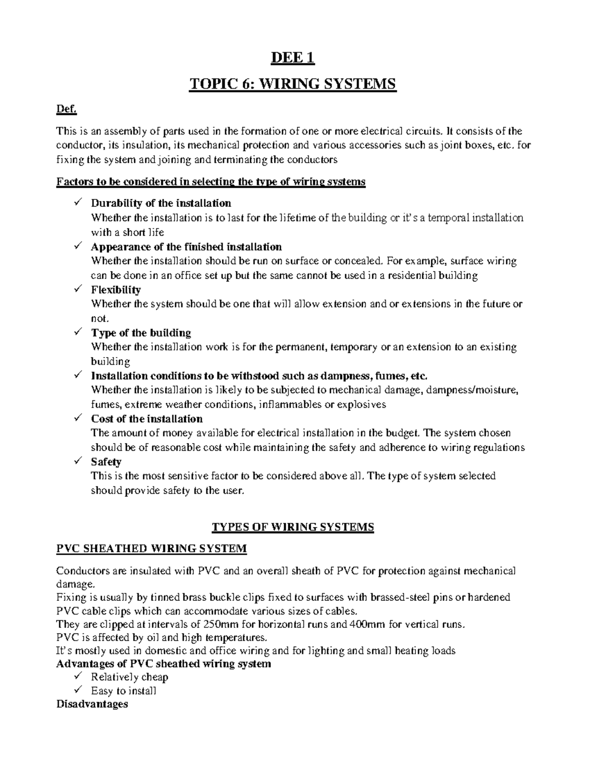 6 DEE 1 Wiring Systems 1 - DEE 1 TOPIC 6: WIRING SYSTEMS Def. This is ...