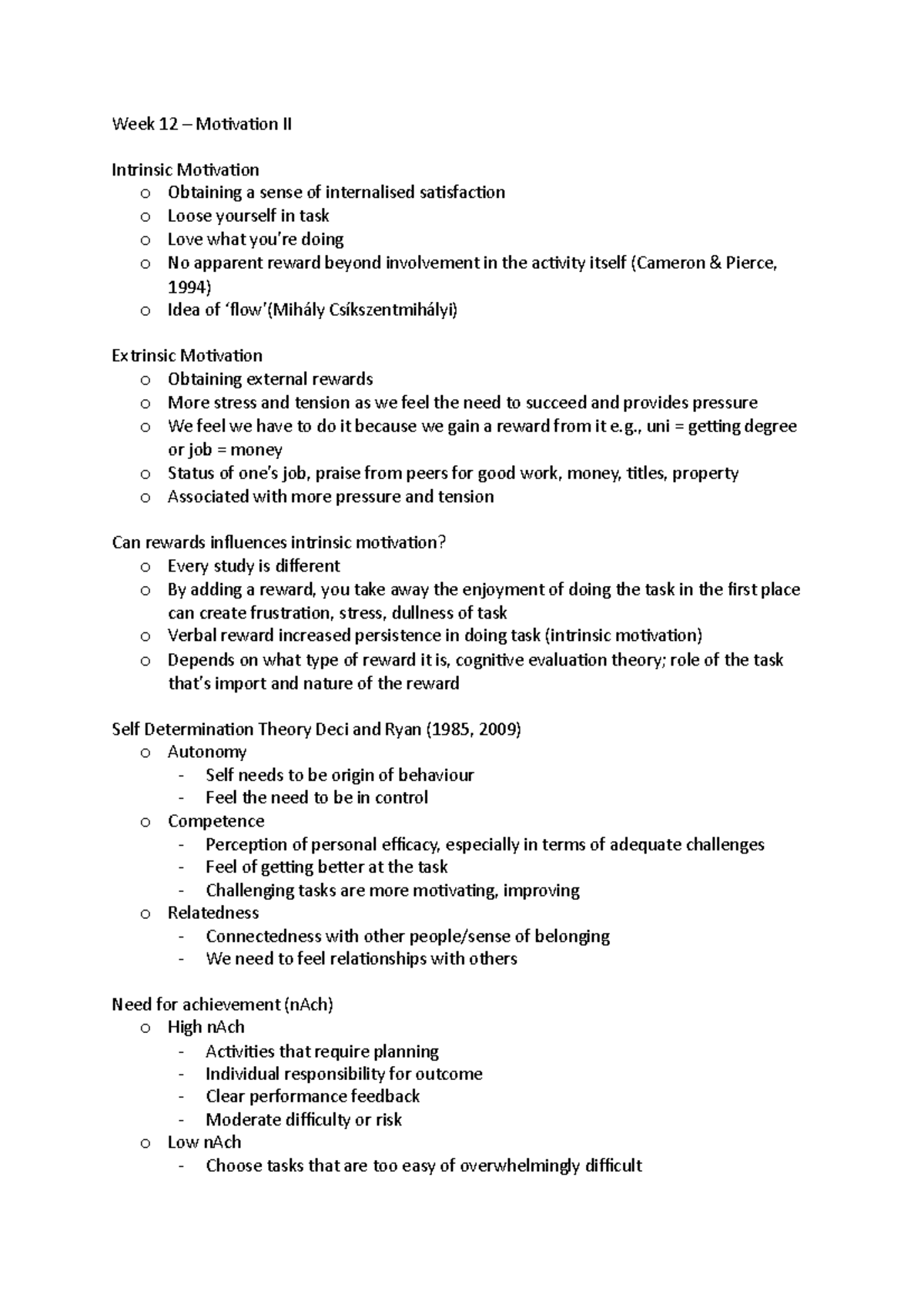 Psyc1000 wk 13 motivation II - Week 12 – Motivation II Intrinsic ...