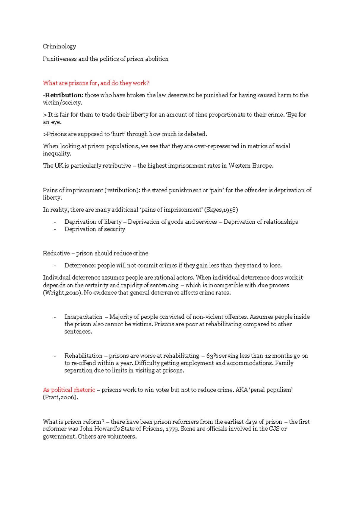 Lecture SIX - punitiveness and prison abolition - Criminology ...