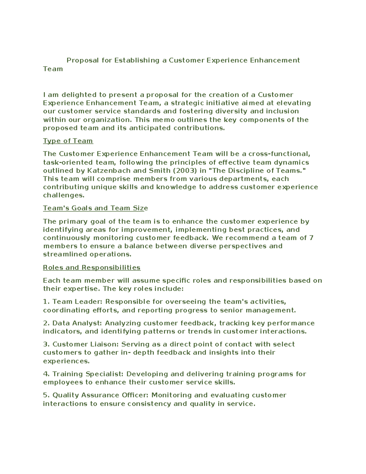 Subject Proposal for Establishing a Customer Experience Enha - Proposal ...