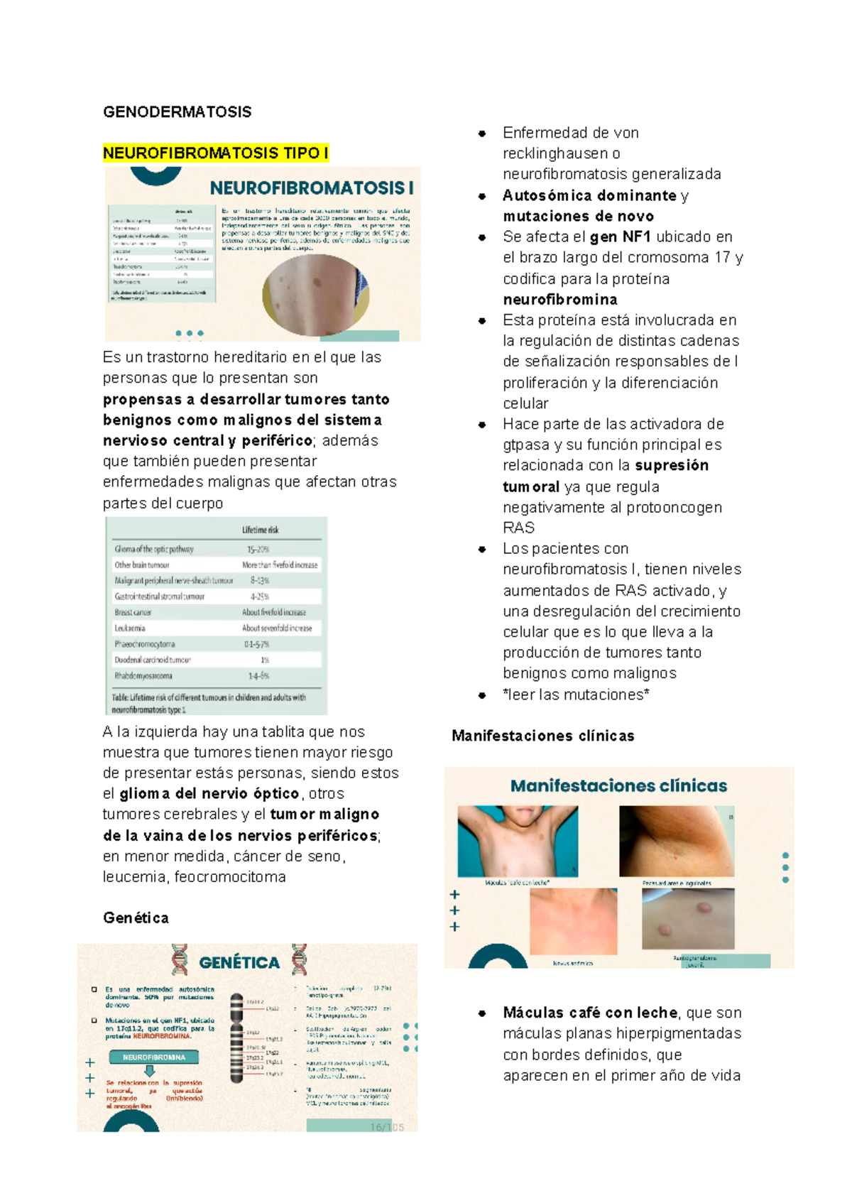Genodermatosis - GENODERMATOSIS NEUROFIBROMATOSIS TIPO I Es un ...