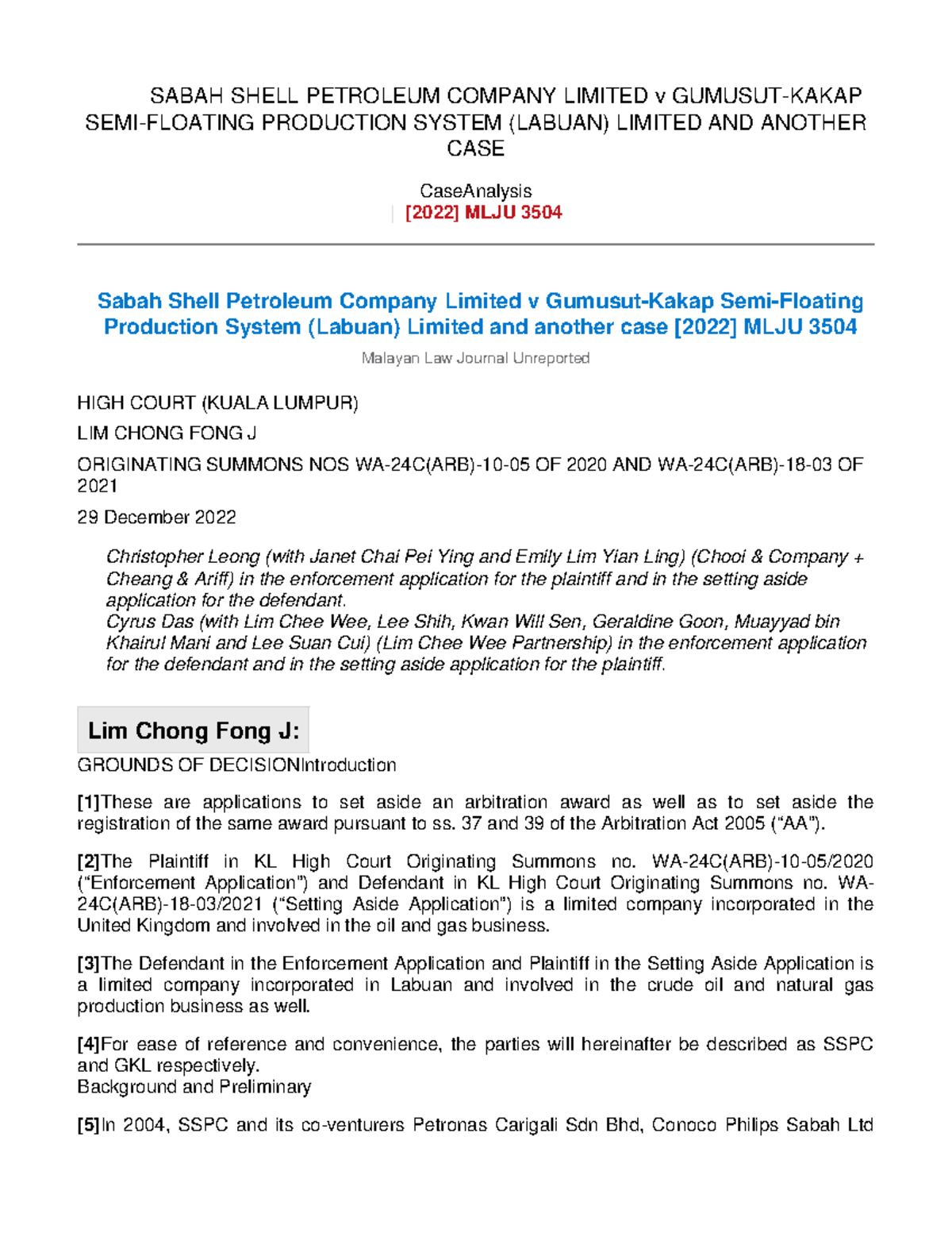 Sabah Shell Petroleum Company Limited v Gumusut-Kakap S - SABAH SHELL ...