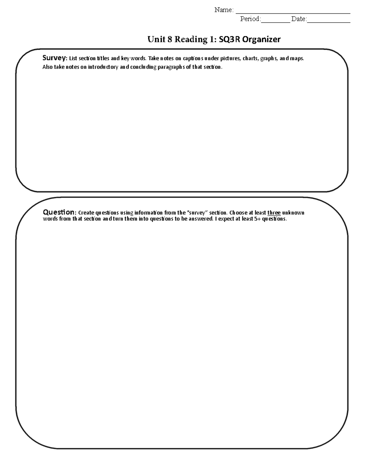 SQ3R Graphic Organizer Unit 8 Reading 2 - Unit 8 Reading 1: SQ3R ...