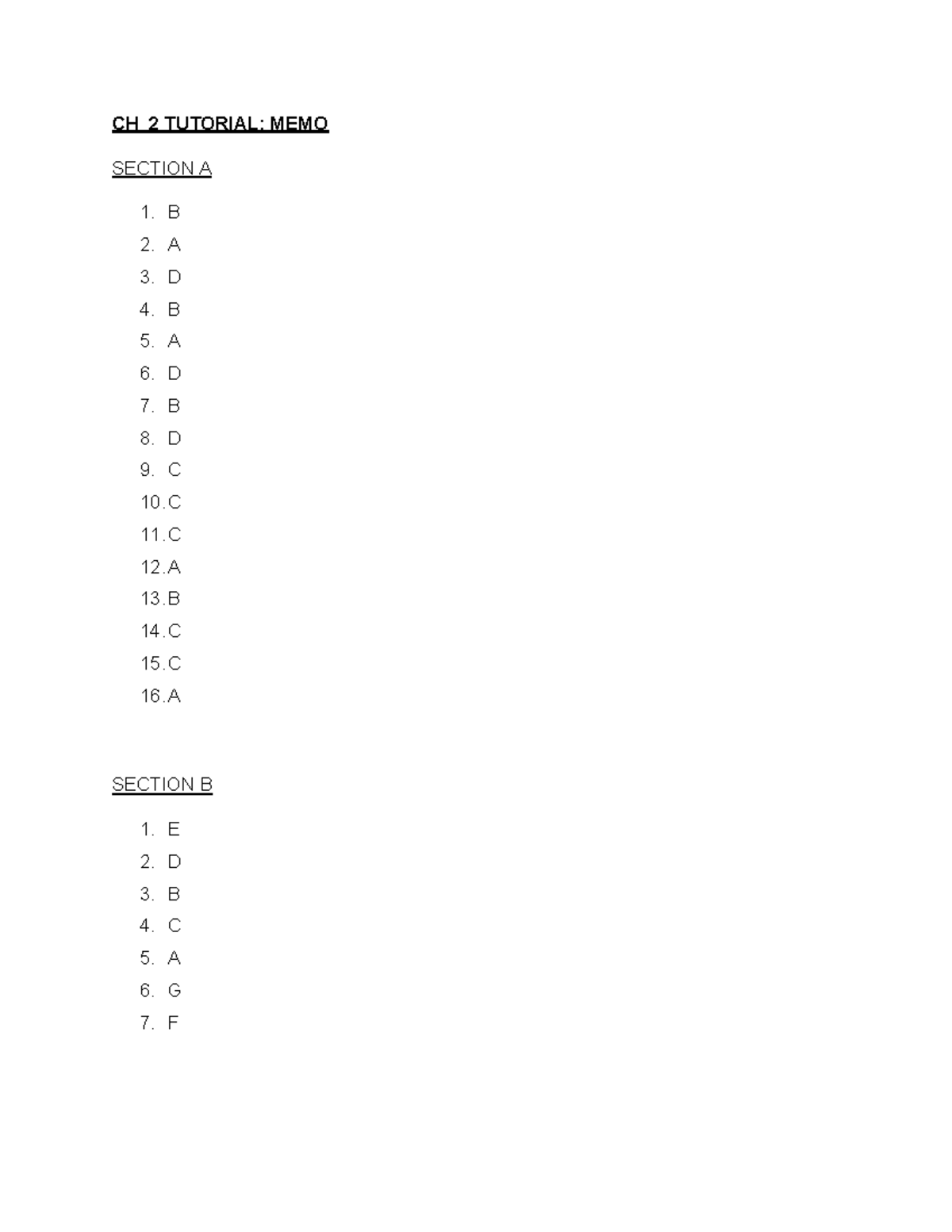 CH 2 Tutorial 1 MEMO - CH_2 TUTORIAL: MEMO SECTION A 1. B 2. A 3. D 4. B 5. A 6. D 7. B 8. D 9 ...