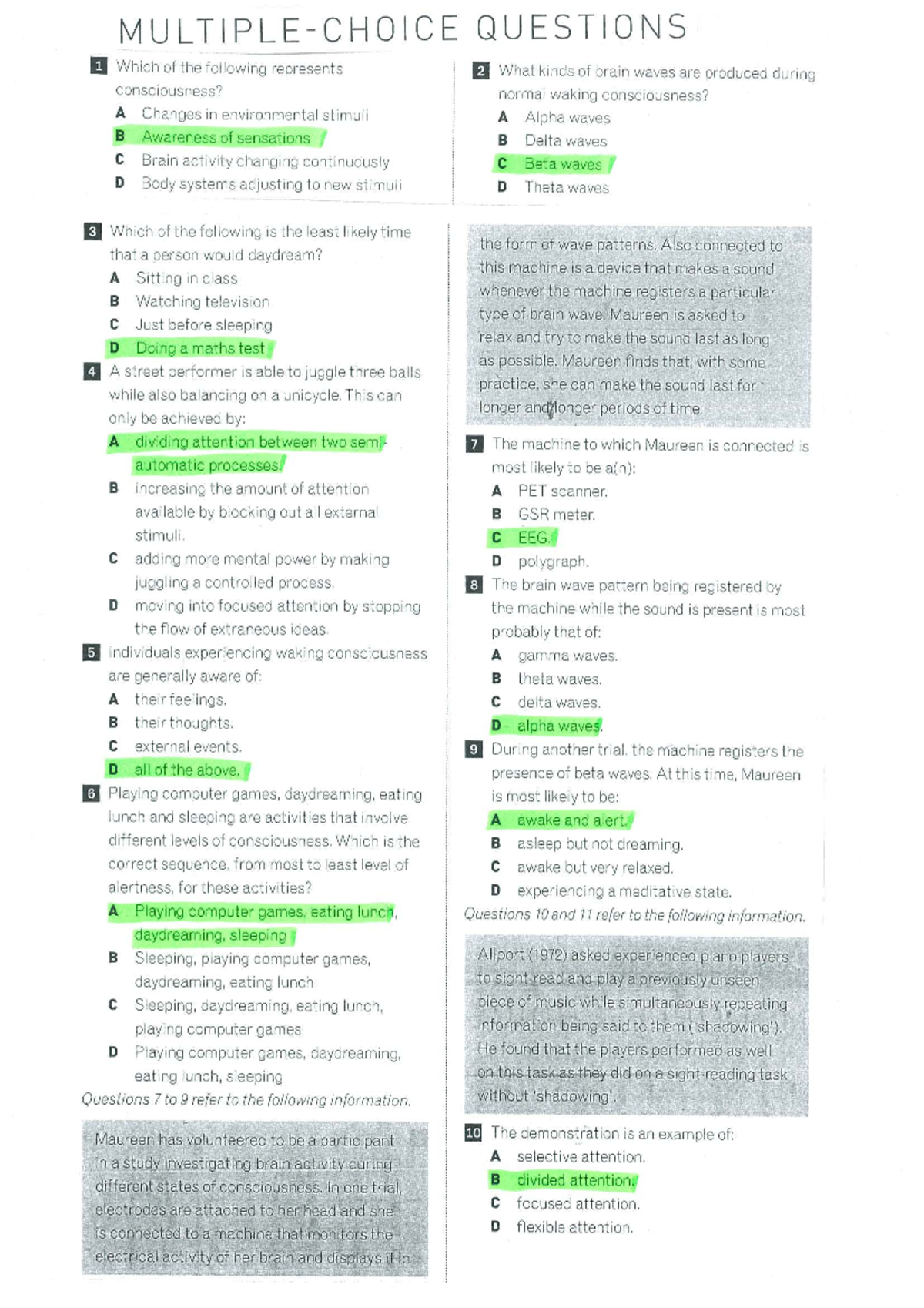 Practise multiple choice questions for SAC - Answers - PSYC034 - Studocu