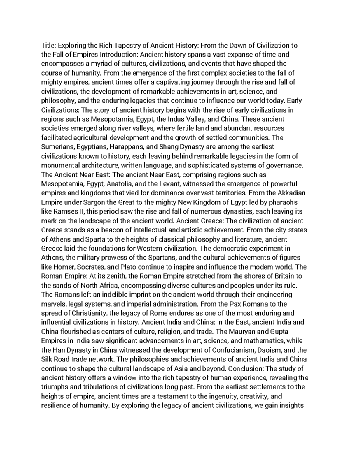 Essay Ancient History - Test It check it - Title: Exploring the Rich ...