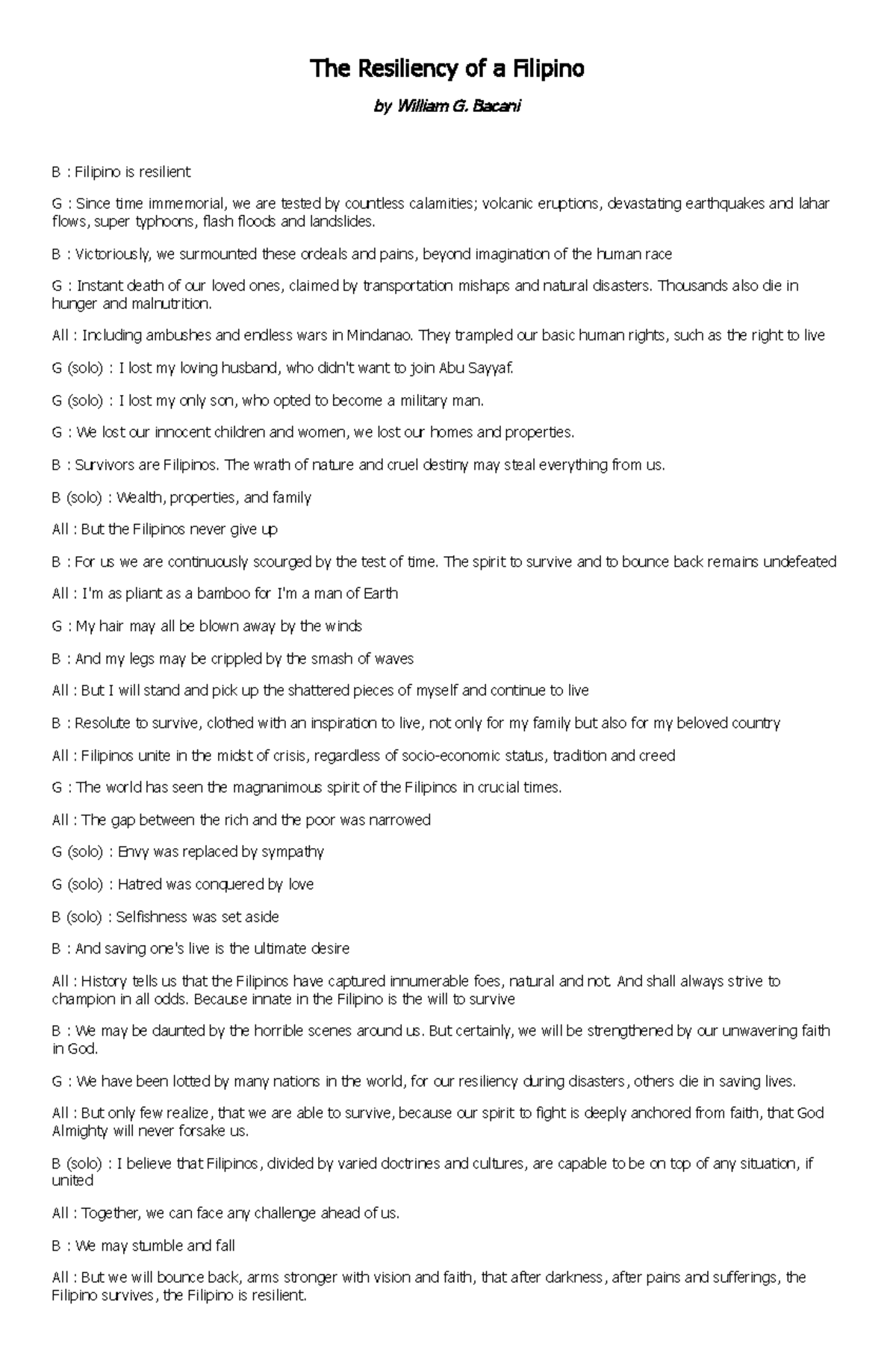 The Resiliency of a Filipino by William G. Bacani - The Resiliency of a ...
