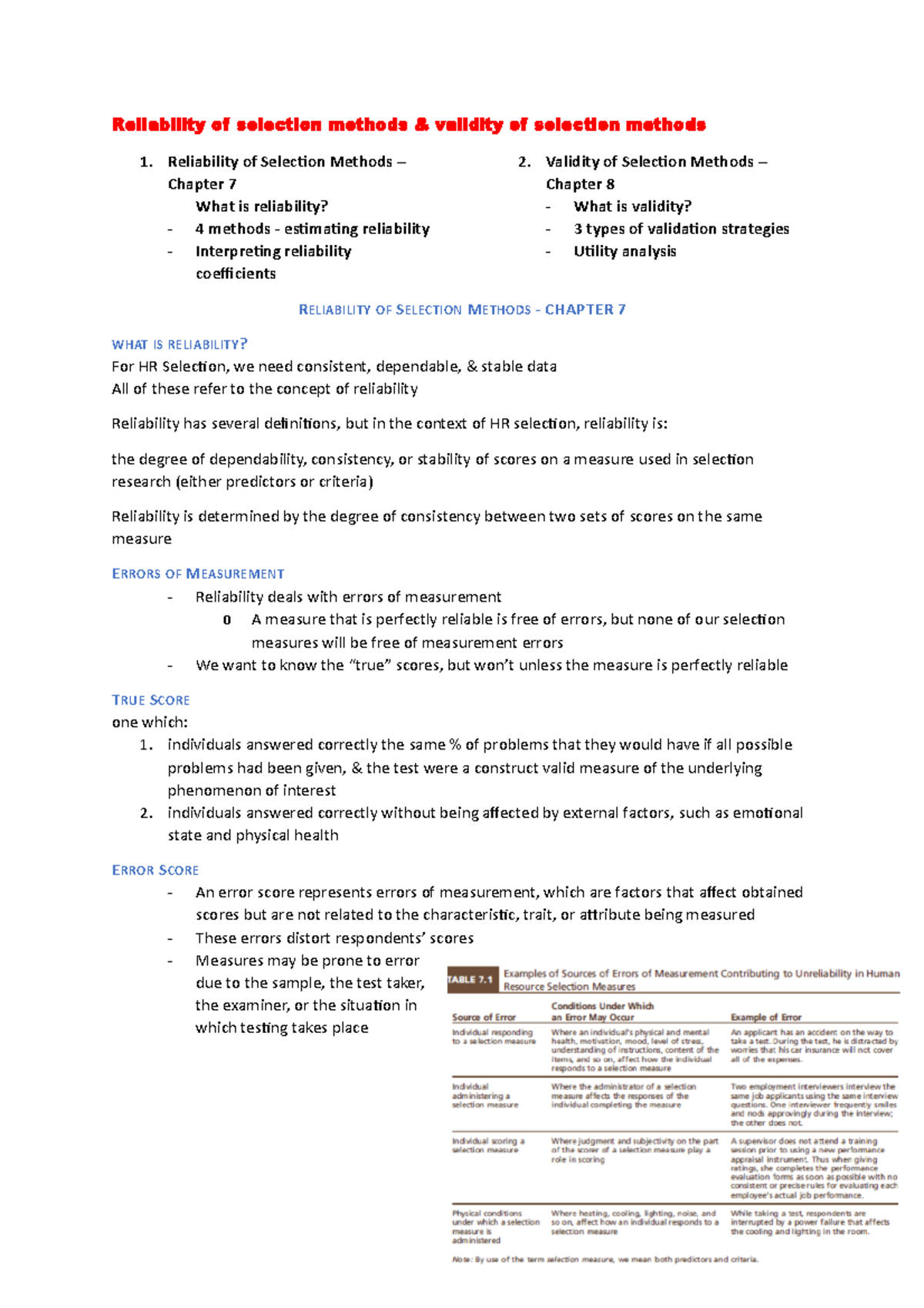 LEC 3 MGMT2050 reliability & validity - Reliability of selection ...