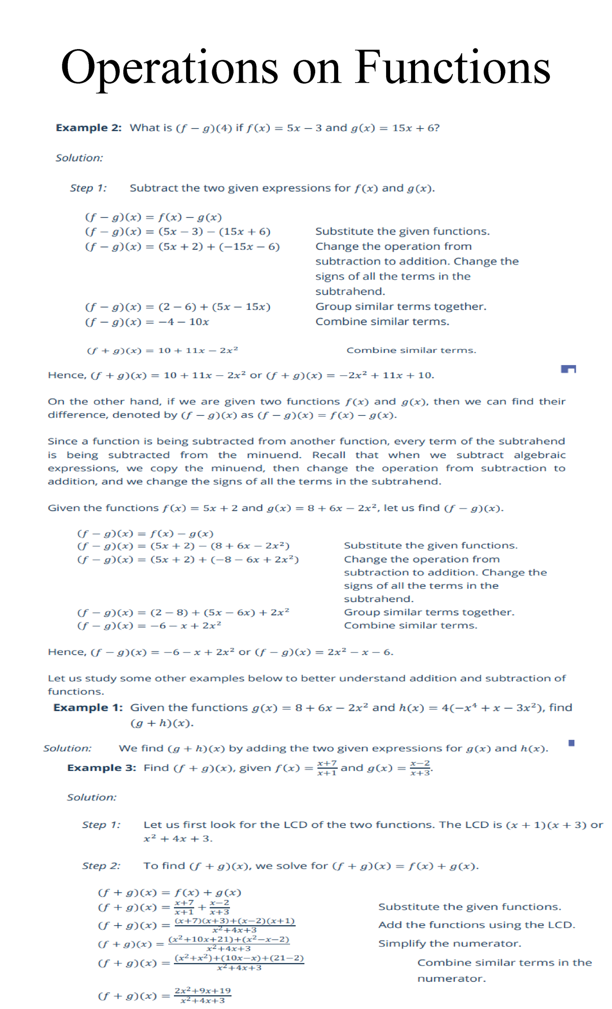 Operations on Functions - Advanced Control Systems II - Studocu