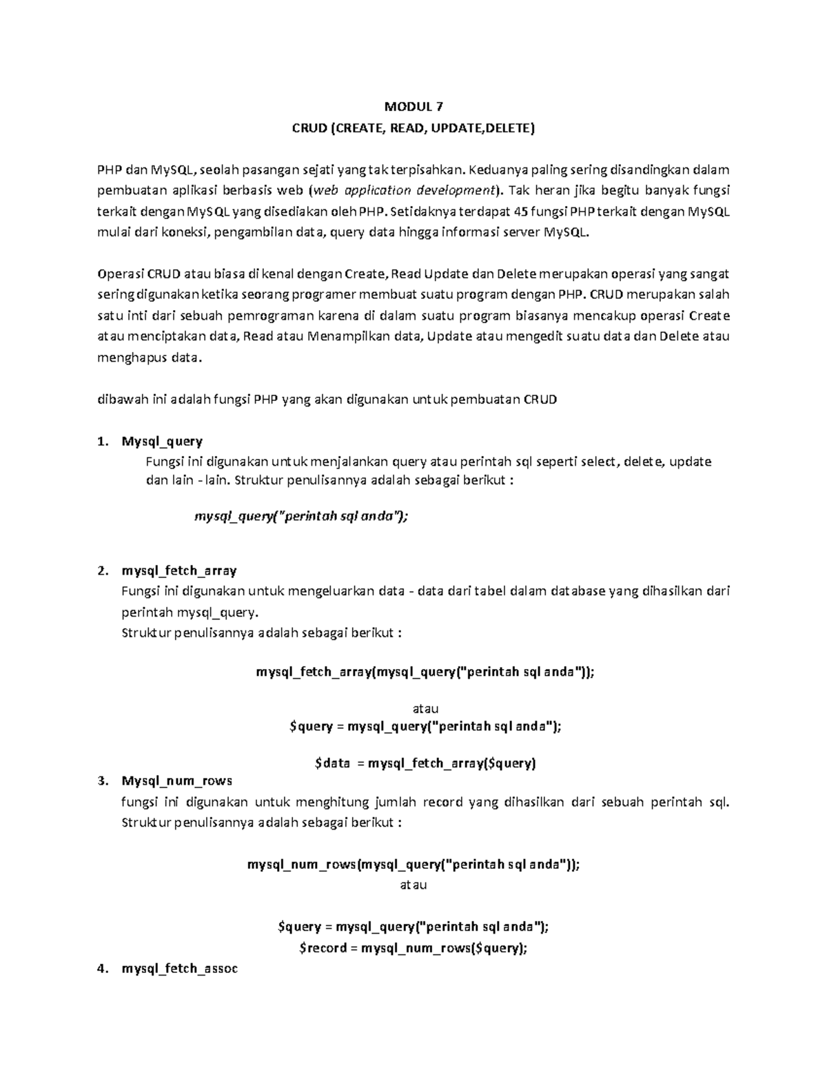 2 Modul 7 Crudcreate Read Update Delete Data Fakultas Vokasi 2019 2020 Pendek Universitas