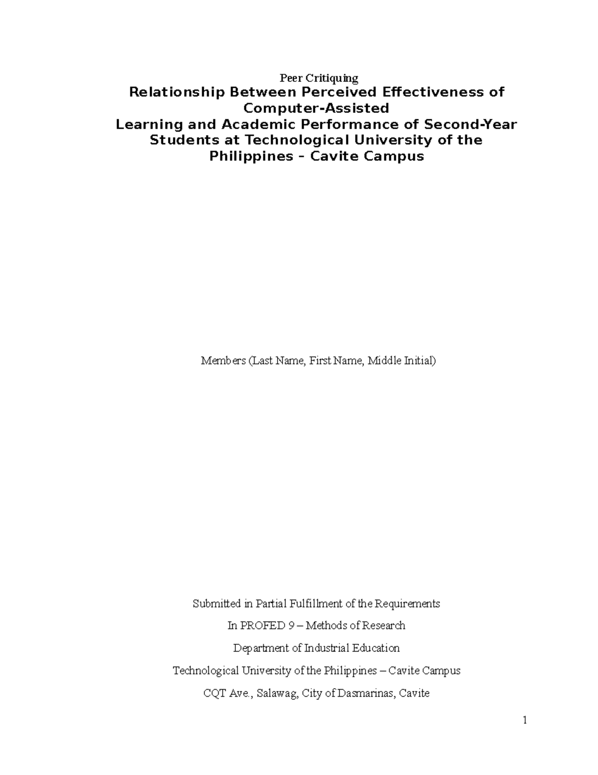 Peer-Critiquing (Chapter 2) - Peer Critiquing Relationship Between ...