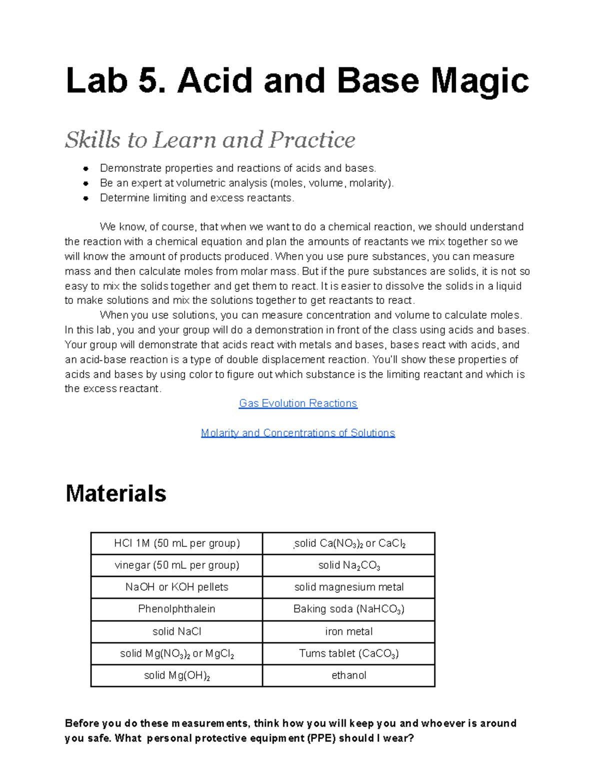 2023 CHM1A Lab 4 Acid Base Magic - Lab 5. Acid and Base Magic Skills to ...