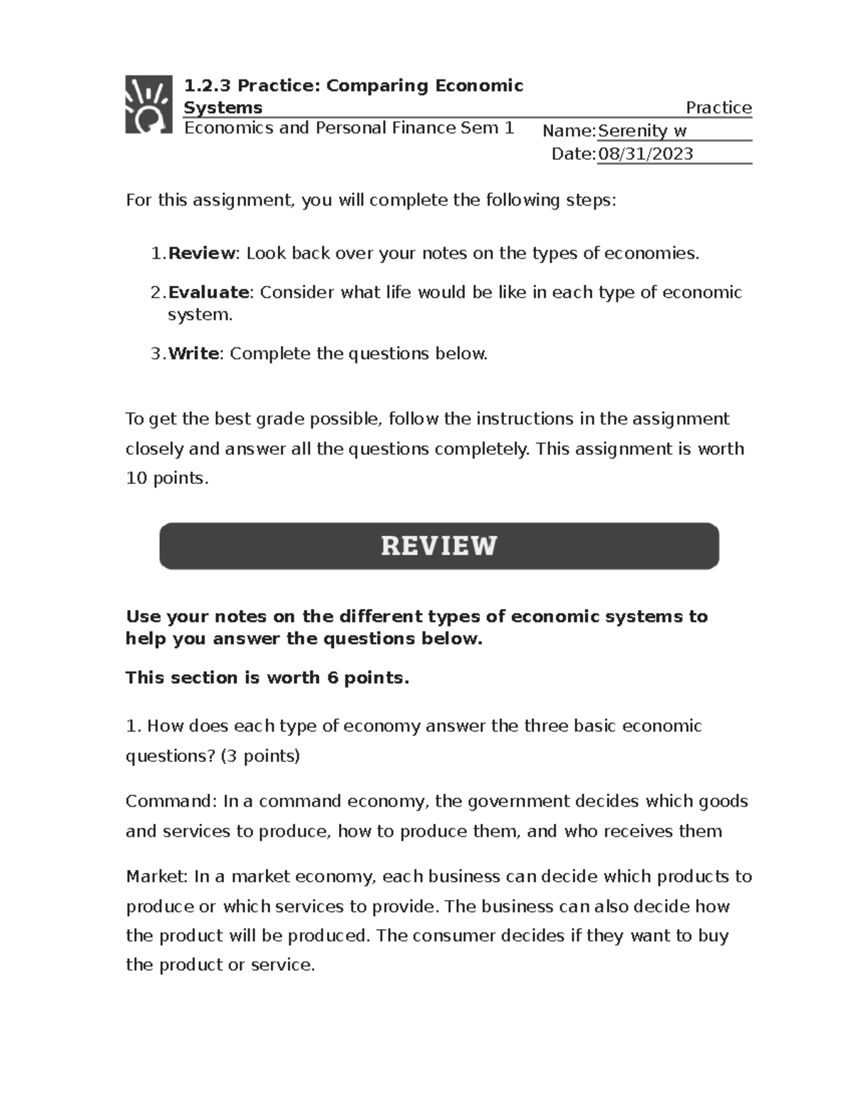 1.2.3 Practice - Comparing Economic Systems (Practice) - 1.2 Practice ...