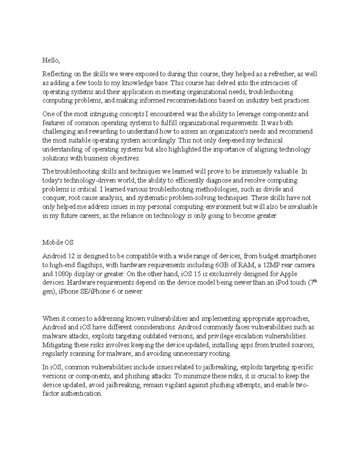 Module 8 Discussion Post - Hello, Reflecting on the skills we were ...