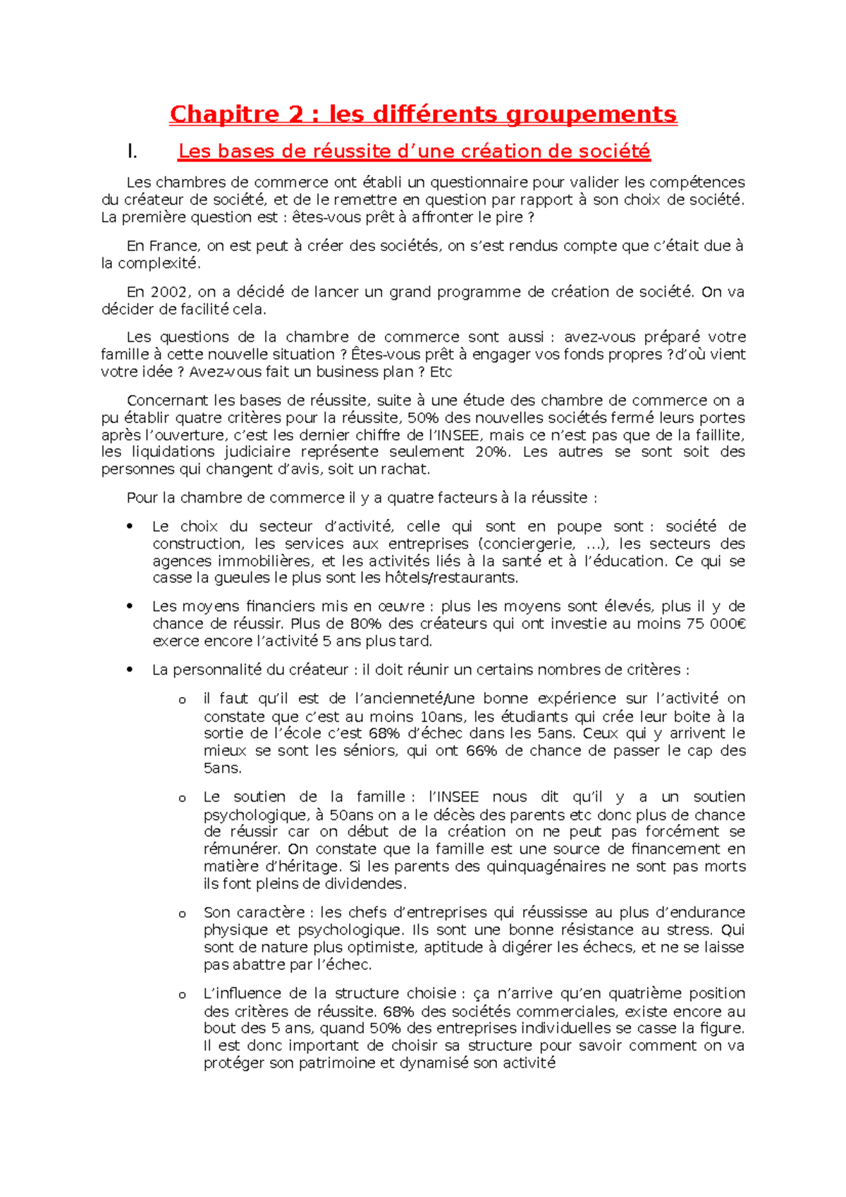 Chapitre 2 - Notes de cours 2 partie droit des sociétés - Chapitre 2 ...