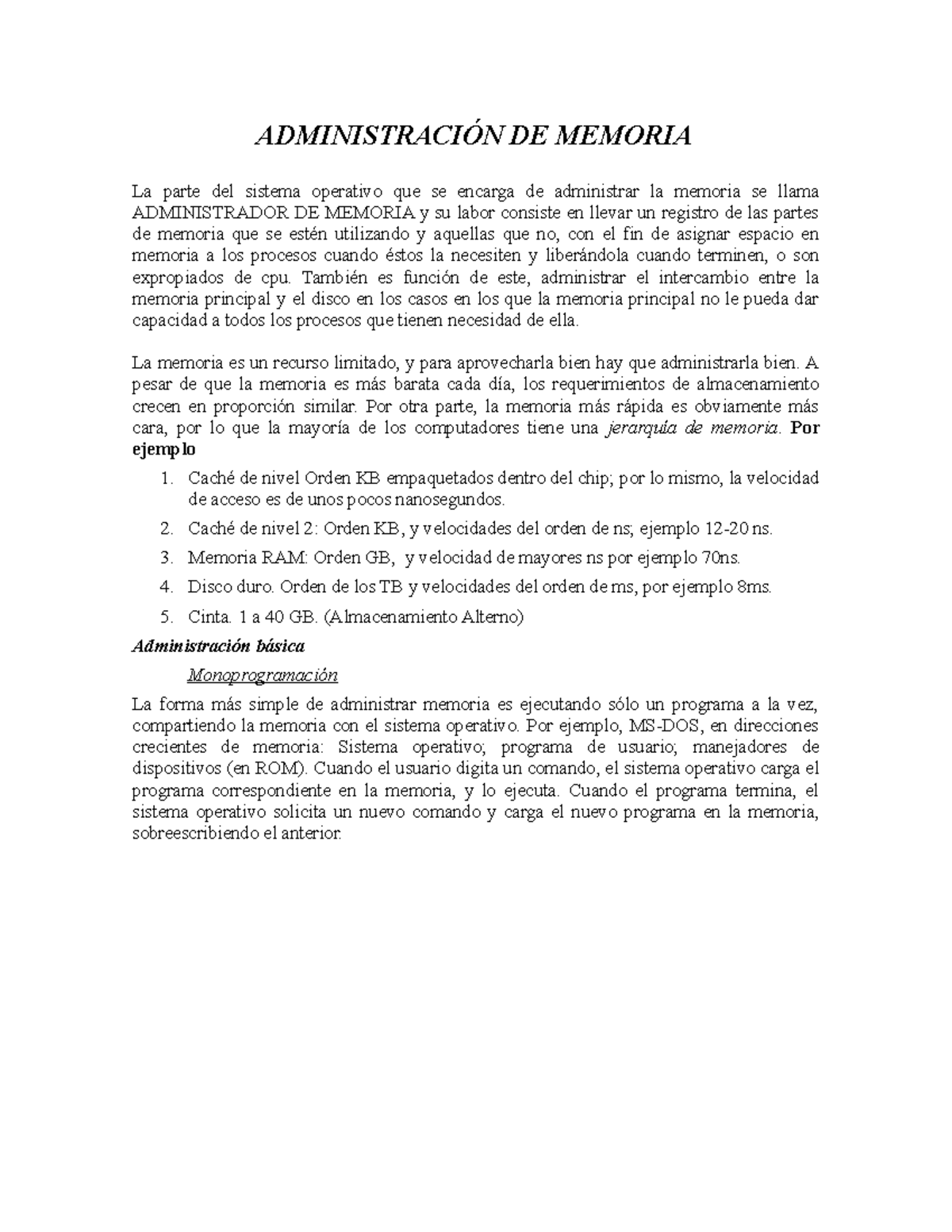 Administración DE Memoria - ADMINISTRACIÓN DE MEMORIA La parte del ...