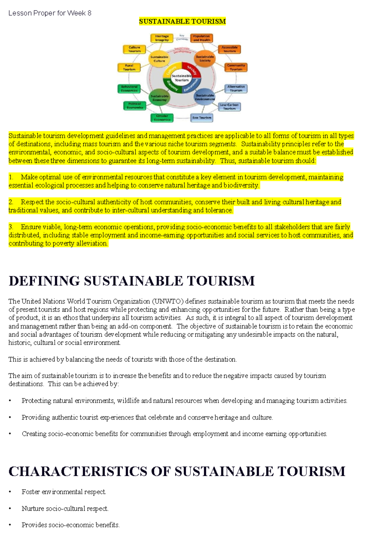 Lesson Proper for Week 8 - Sustainability principles refer to the ...