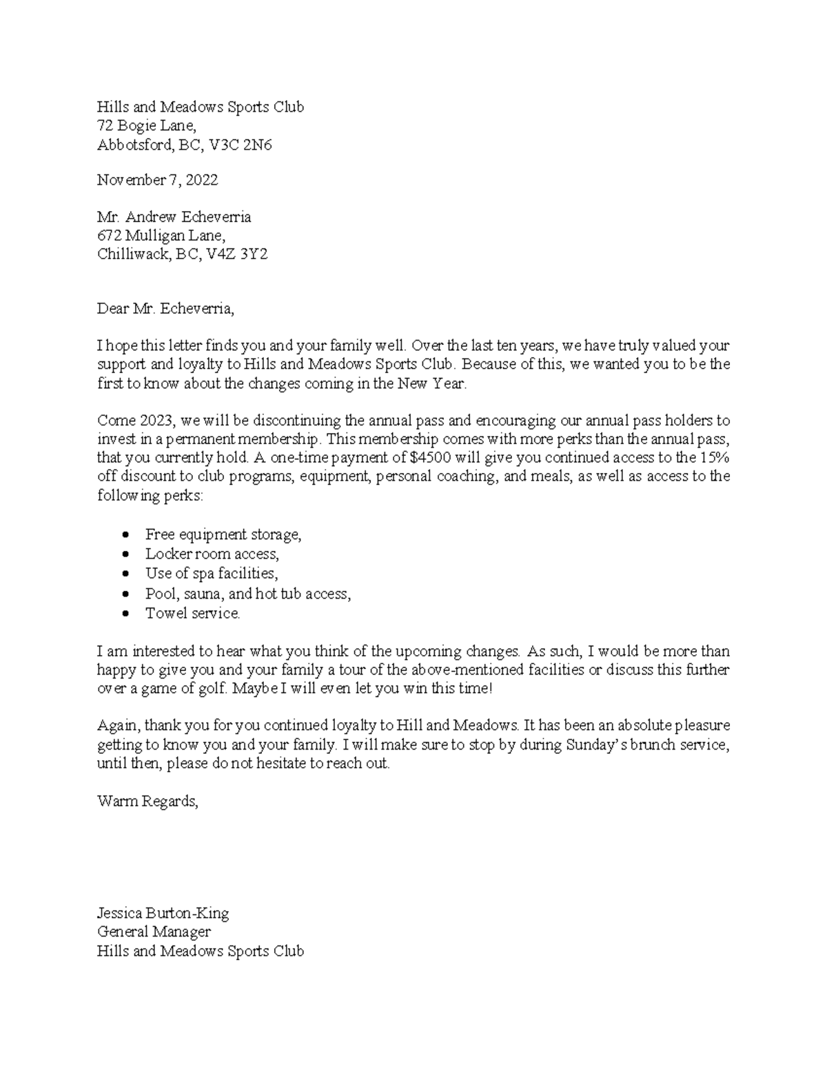 A5 - Bad News Letter - Hills and Meadows Sports Club 72 Bogie Lane ...