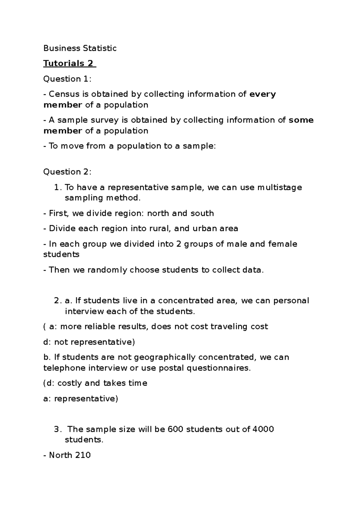 Tutorials 2 Statistic - Business Statistic Tutorials 2 Question 1 ...