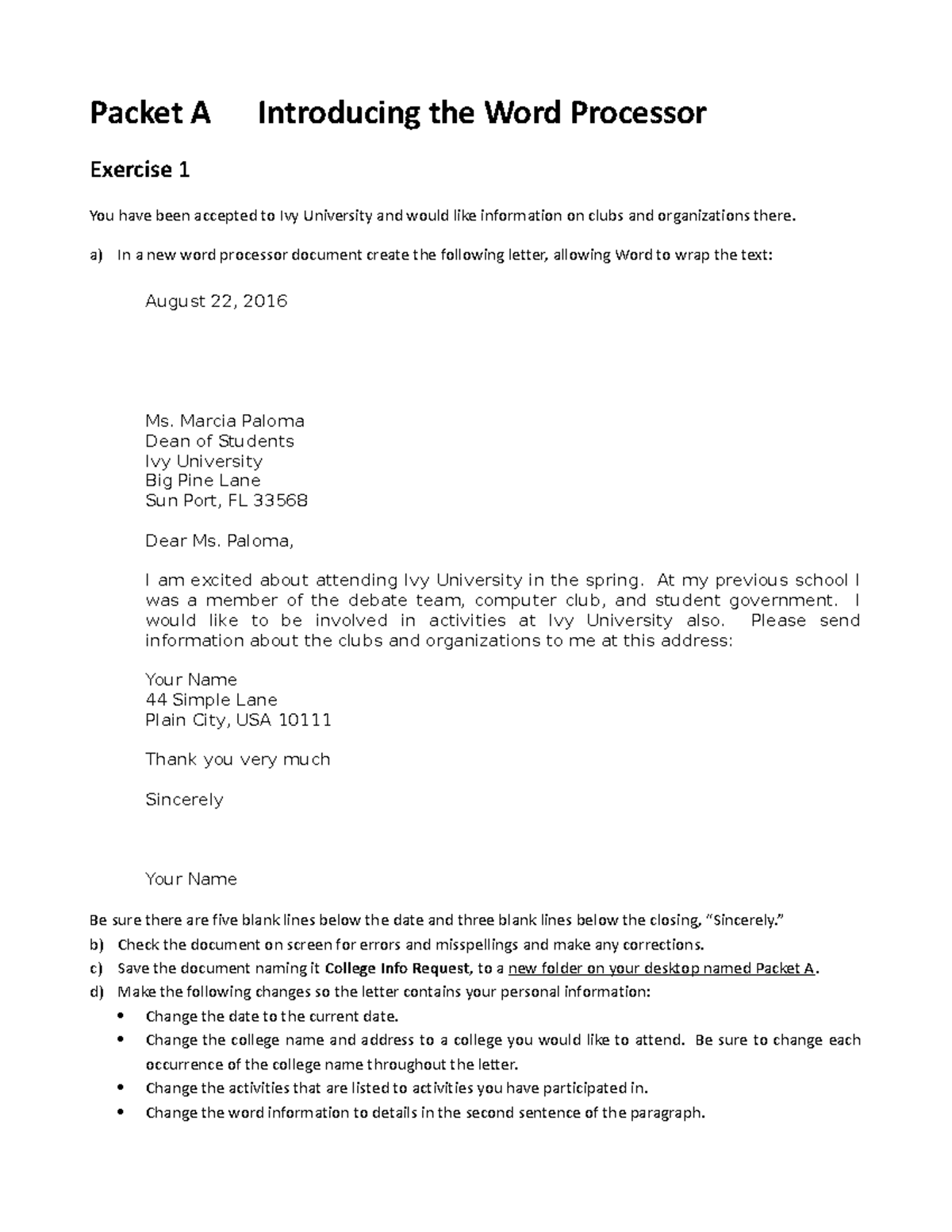 Packet A Introducing the Word Processor - Packet A Introducing the Word ...