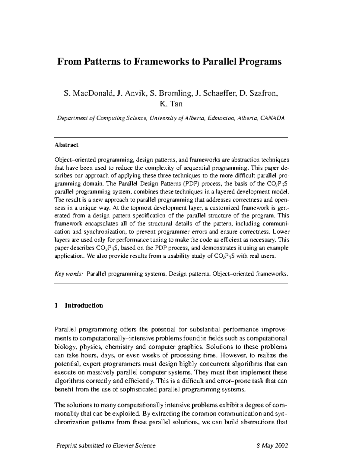 From Patterns to Frameworks to Parallel Program - MacDonald, J. Anvik ...