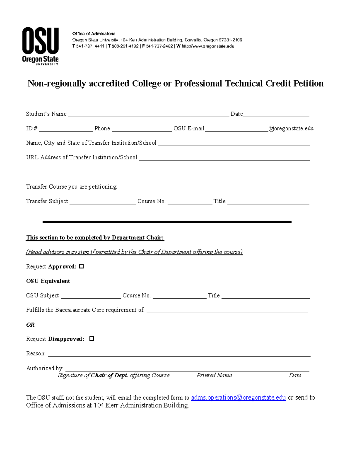 Template - credit-petition OSU - Office of Admissions Oregon State ...