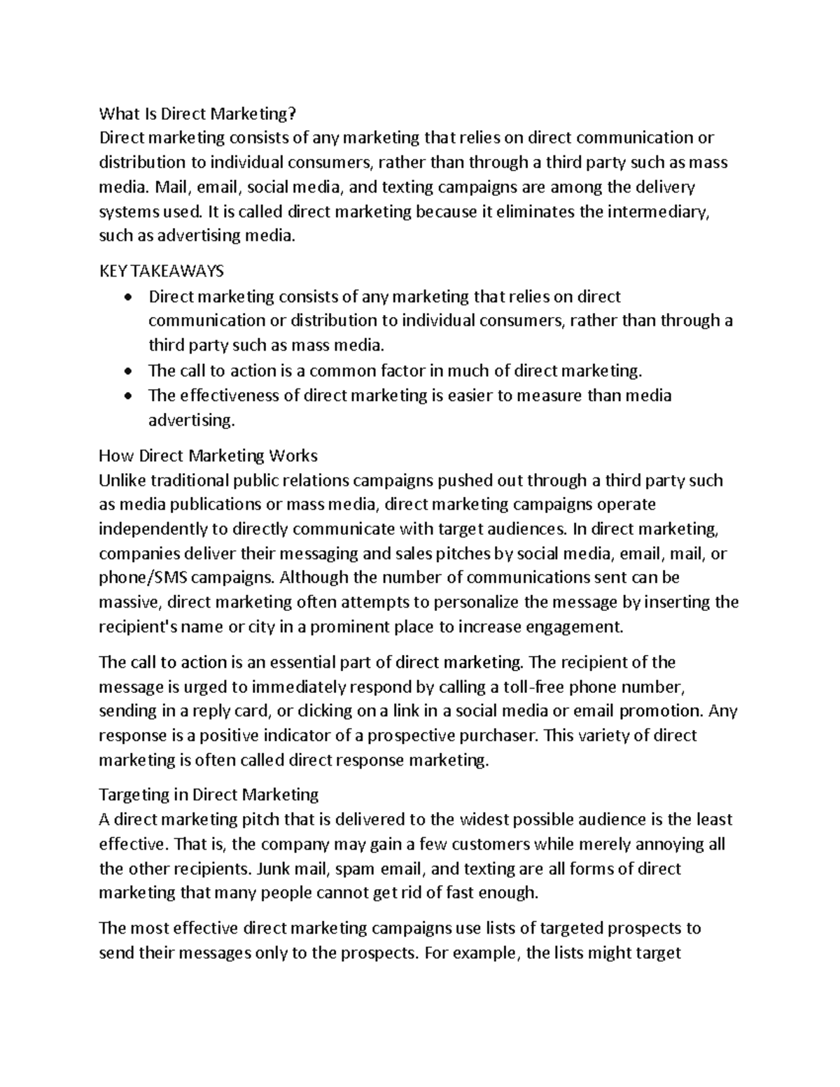 Direct Marketing Notes - What Is Direct Marketing? Direct marketing ...