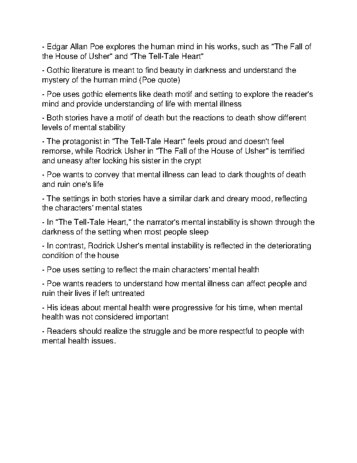 Edgar Allen Poe notes - Edgar Allan Poe explores the human mind in his ...