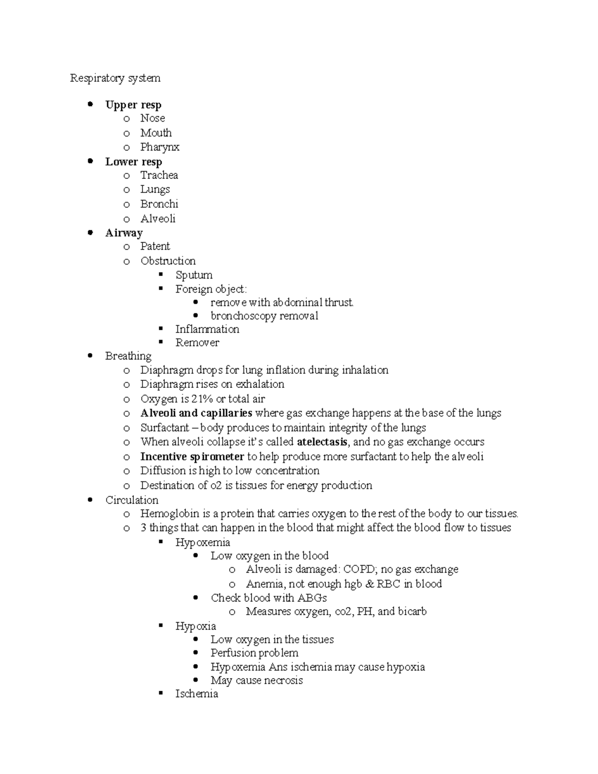 Thorax and Lungs Notes Week 2 - Respiratory system Upper resp o Nose o ...