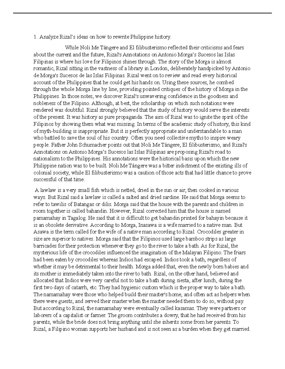 Analyze Rizal’s ideas on how to rewrite Philippine history essay ...