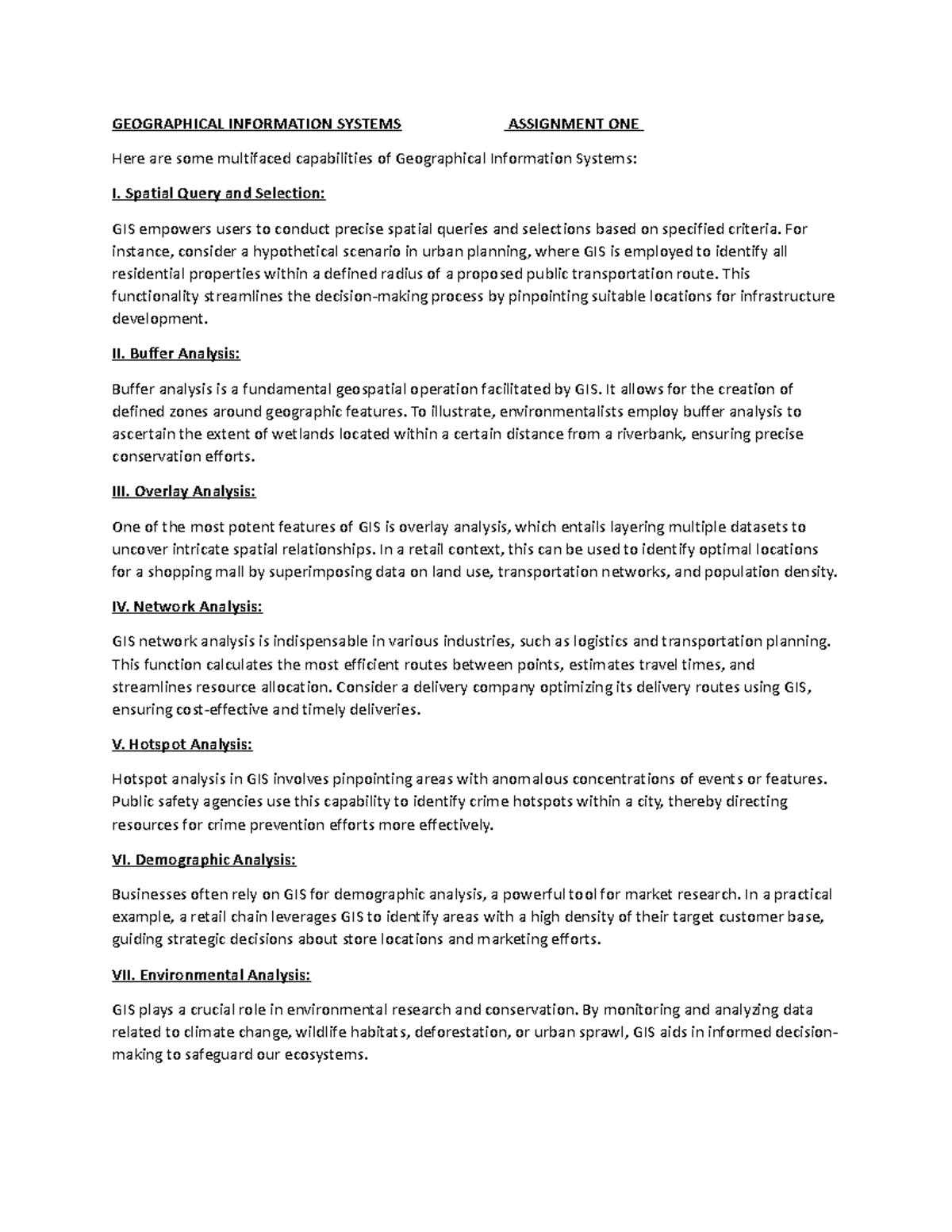 Geographical Information Systems Assignment ONE - GEOGRAPHICAL ...