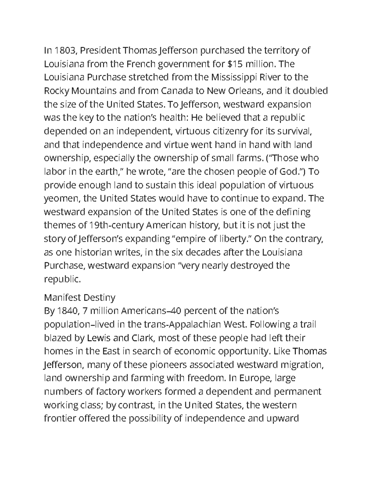 Westward Expansion - Lecture Notes - In 1803, President Thomas ...