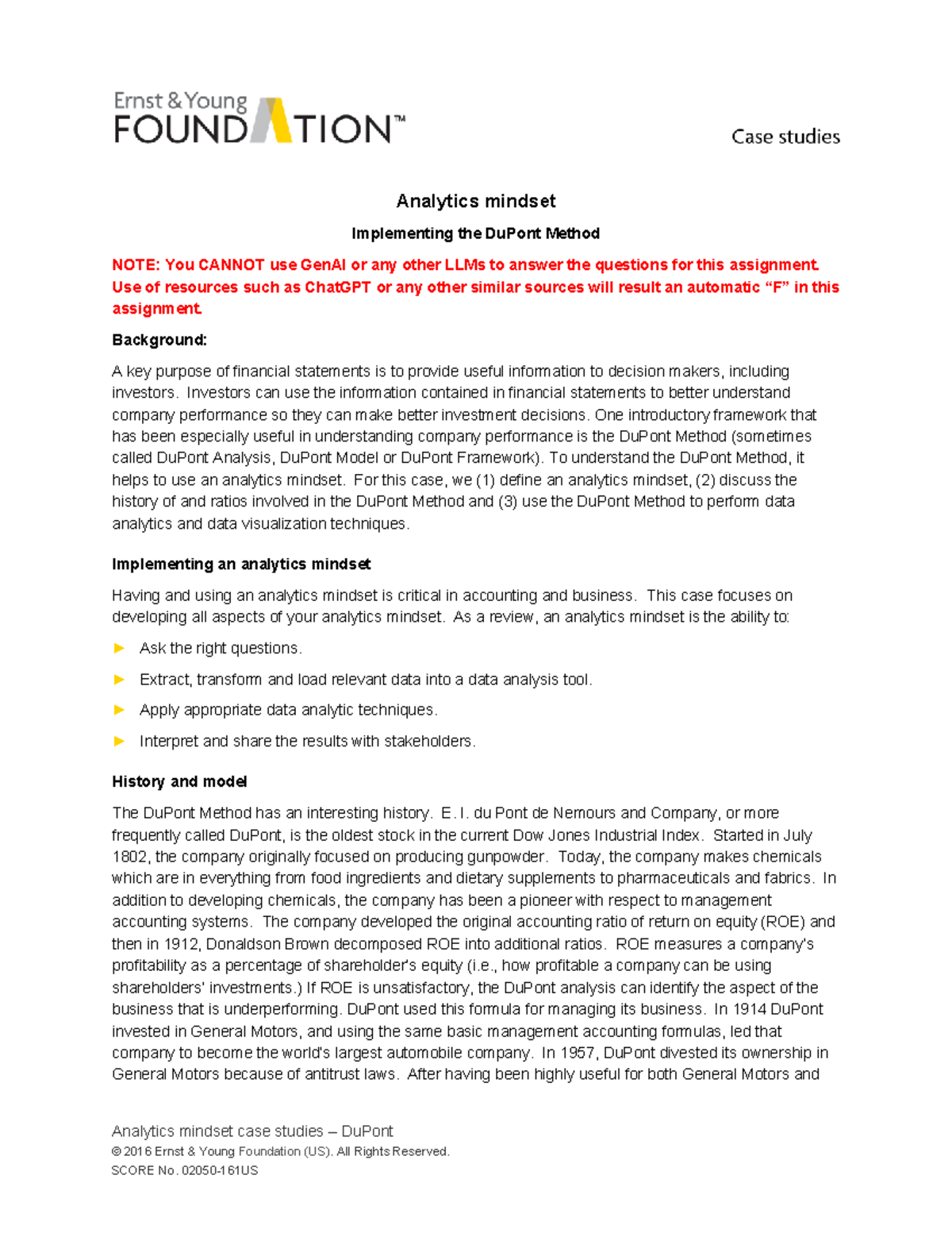 Individual Case Assignment 1-2 - Analytics mindset case studies – DuPont © 2016 Ernst & Young ...